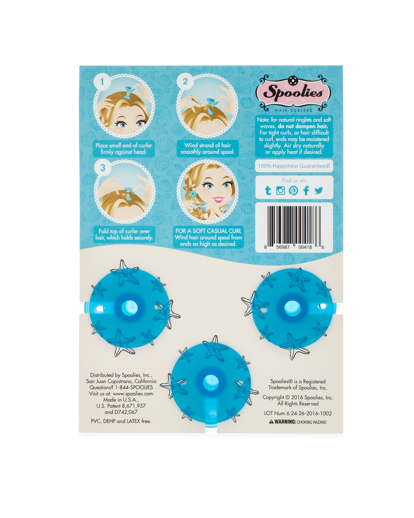 3pc Pack - Jumbo Size Beachy Blue Spoolies® Hair Curlers